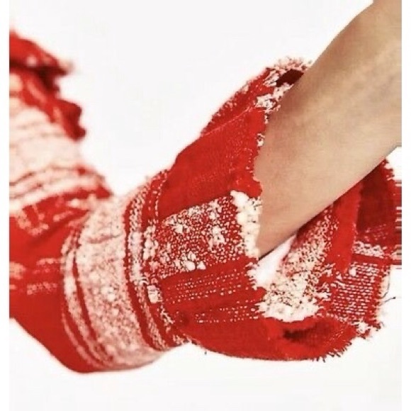 Zara | Jackets & Coats | Nwt Zara Short Frayed Red Tweed Open Jacket M ...